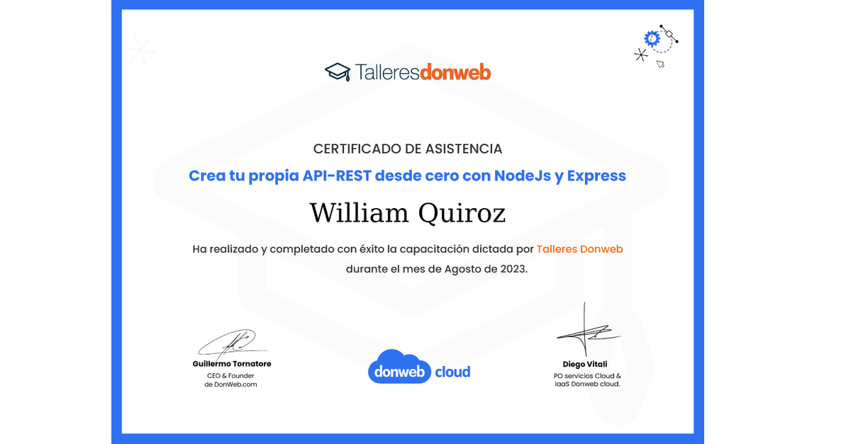 ¡Tengo mi certificado del taller Crea tu propia API-REST desde cero con ...